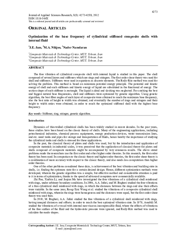 (PDF) Optimization of the base frequency of cylindrical stiffened composite shells with internal ...