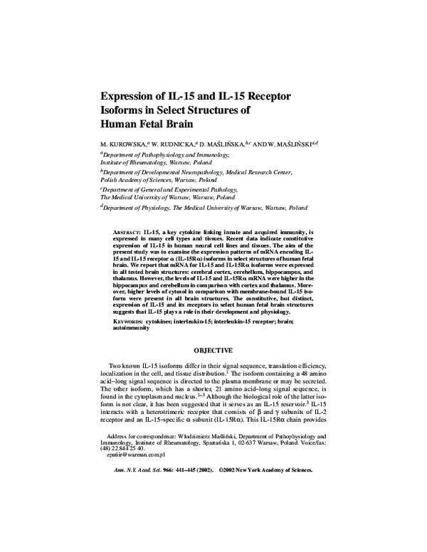 (PDF) Expression of IL-15 and IL-15 Receptor Isoforms in Select ...