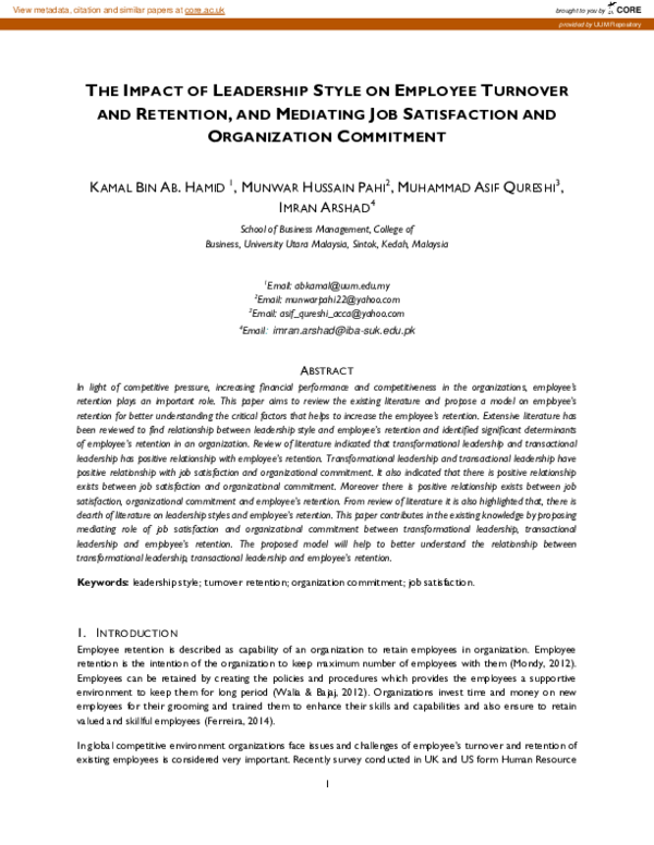 (PDF) The impact of leadership style on employee turnover and retention ...