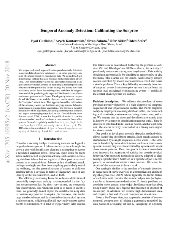 (PDF) Temporal anomaly detection: calibrating the surprise