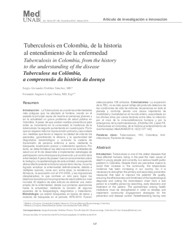 (PDF) Tuberculosis en Colombia, de la historia al entendimiento de la ...