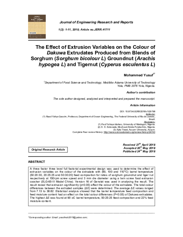 (PDF) The Effect of Extrusion Variables on the Colour of Dakuwa ...