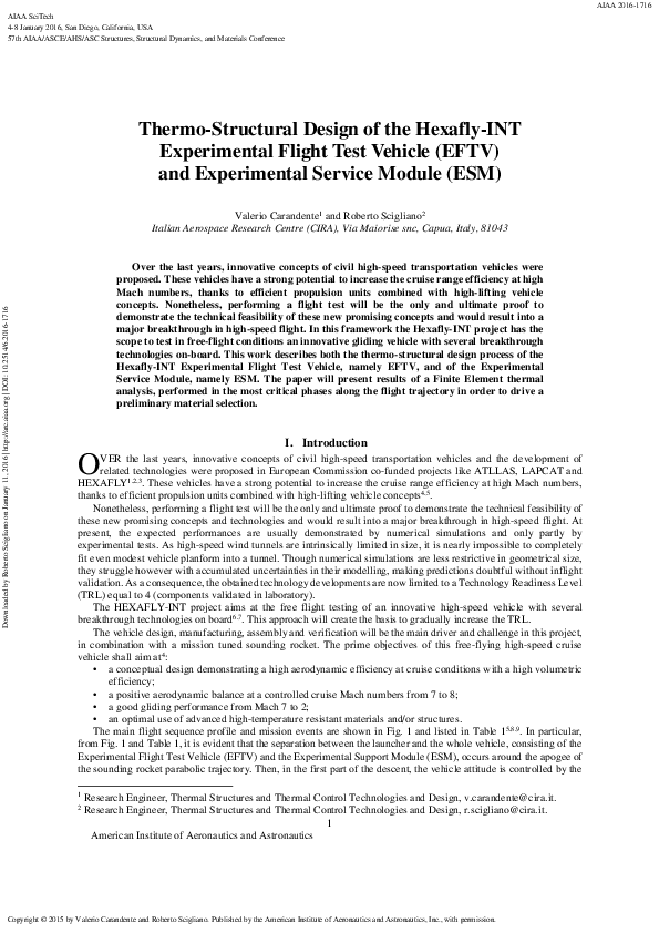 (PDF) Thermo-structural design of the Hexafly-INT Experimental Flight ...