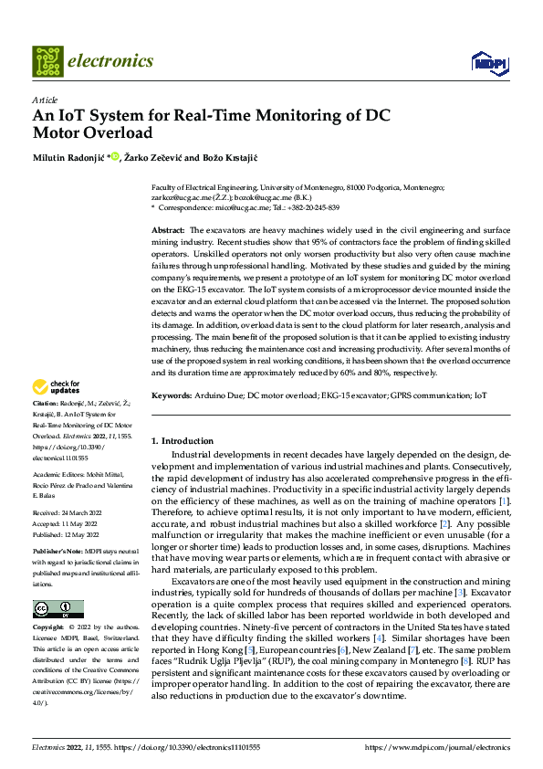 (PDF) An IoT System for Real-Time Monitoring of DC Motor Overload