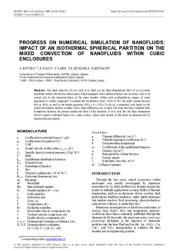 (PDF) Progress on numerical simulation of nanofluids: impact of an isothermal spherical ...