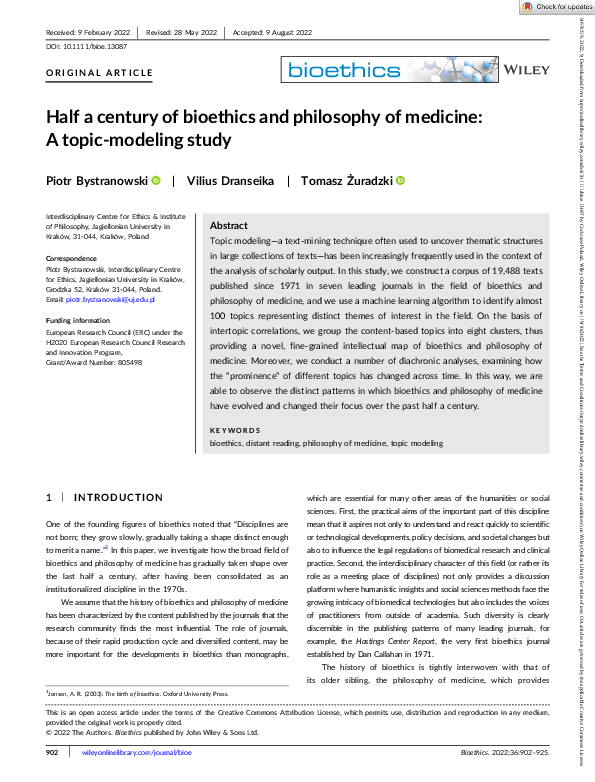 (PDF) Half a century of bioethics and philosophy of medicine: A topic ...