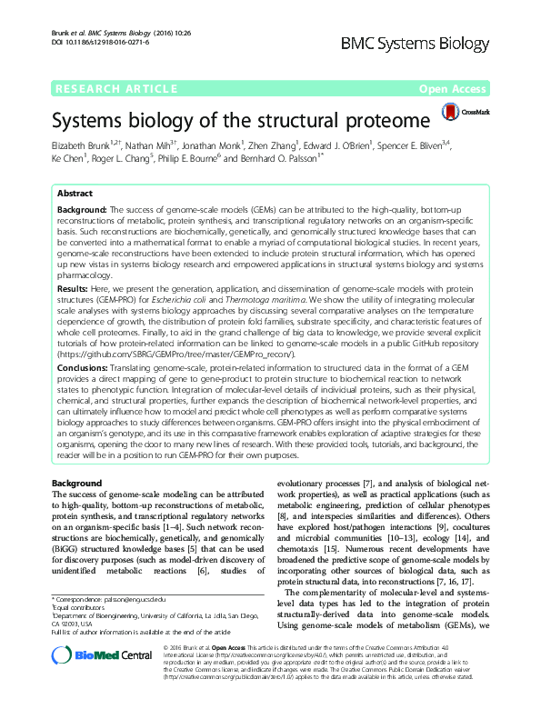 (PDF) Systems biology of the structural proteome