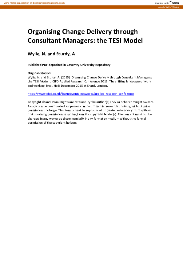 (PDF) Organising Change Delivery through Consultant Managers: the TESI ...