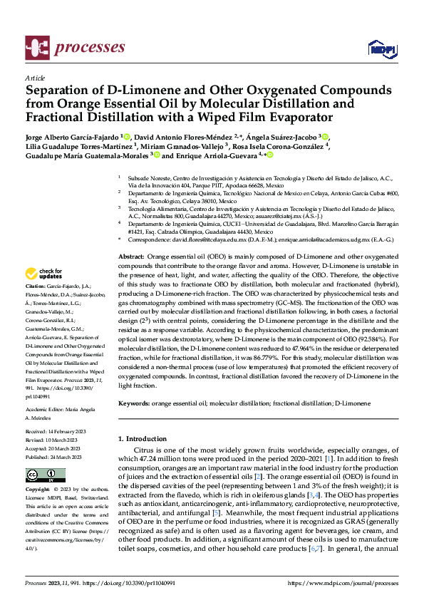 (PDF) Separation of D-Limonene and Other Oxygenated Compounds from ...
