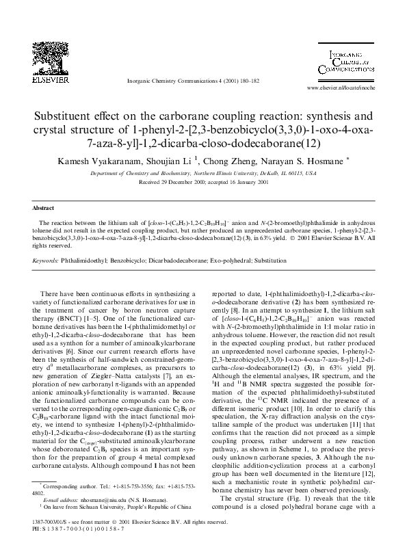 (PDF) Substituent effect on the carborane coupling reaction: synthesis ...