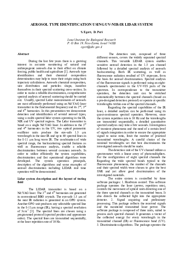 (PDF) Aerosol Type-Identification Using Uv-Nir-Ir Lidar System