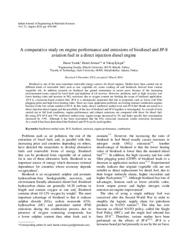 (PDF) A comparative study on engine performance and emissions of ...