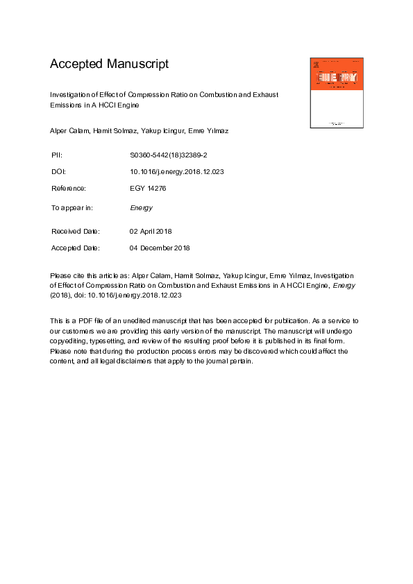 (PDF) Investigation of effect of compression ratio on combustion and exhaust emissions in A HCCI ...