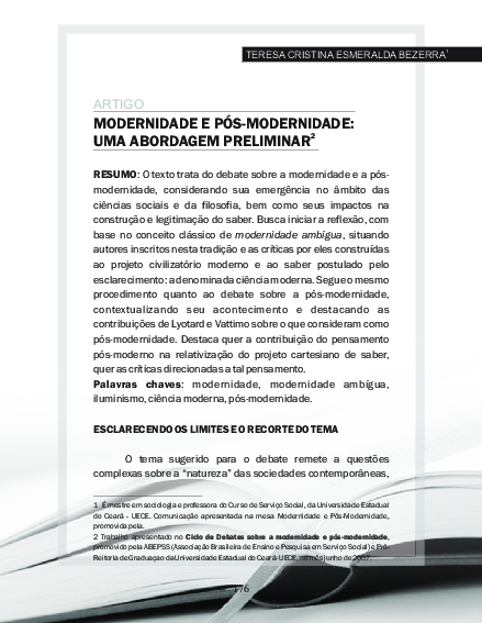 (PDF) Modernidade e Pós-Modernidade: 2 Uma Abordagem Preliminar