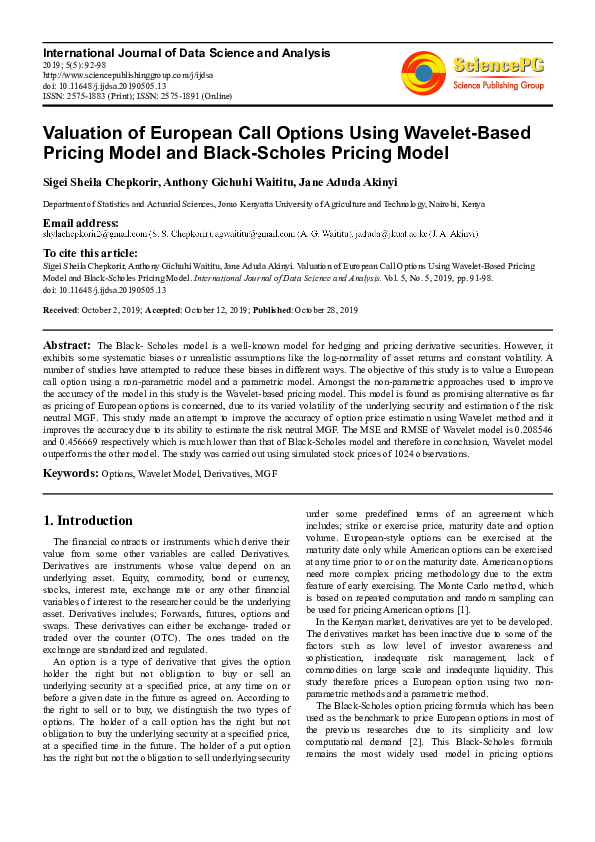 (PDF) Valuation of European Call Options Using Wavelet-Based Pricing ...