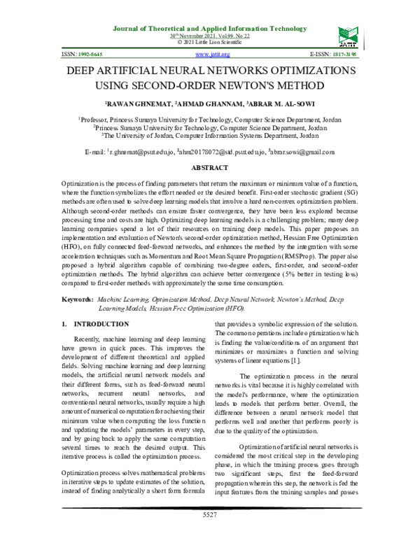 (PDF) Deep Artificial Neural Networks Optimizations Using Second-Order ...