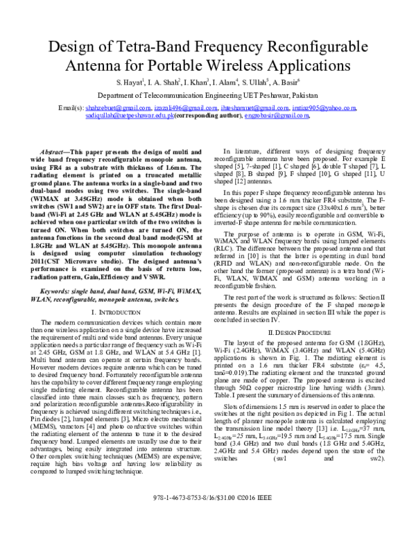 (PDF) Design of Tetra-Band Frequency Reconfigurable Antenna for ...
