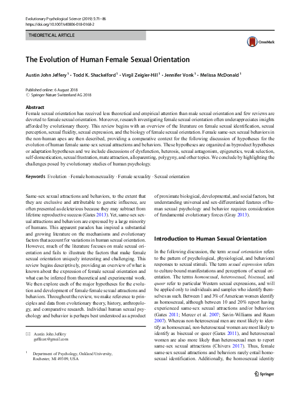 (PDF) The Evolution of Human Female Sexual Orientation