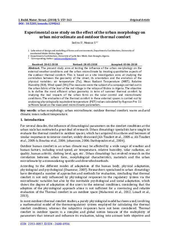 (PDF) Experimental case study on the effect of the urban morphology on urban microclimate and ...