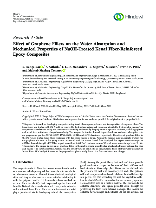 (PDF) Effect of Graphene Fillers on the Water Absorption and Mechanical ...