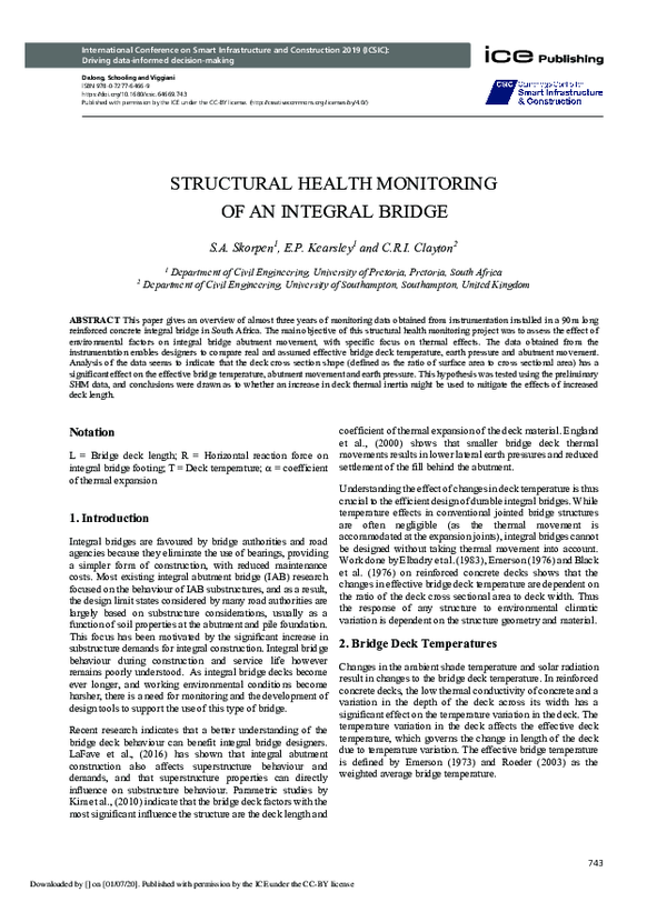 (PDF) Structural Health Monitoring of an Integral Bridge