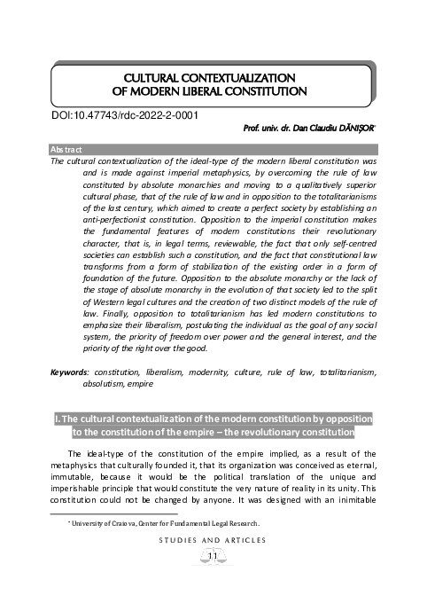 (PDF) Cultural Contextualization of Modern Liberal Constitution