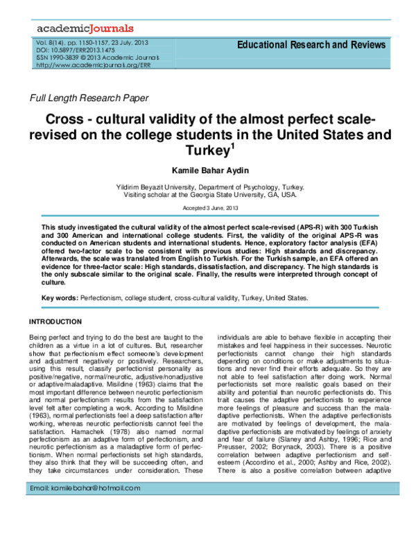 (PDF) Cross - cultural validity of the almost perfect scale-revised on ...