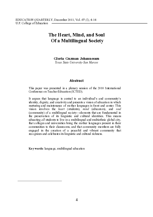 (PDF) The Heart, Mind, and Soul Of a Multilingual Society
