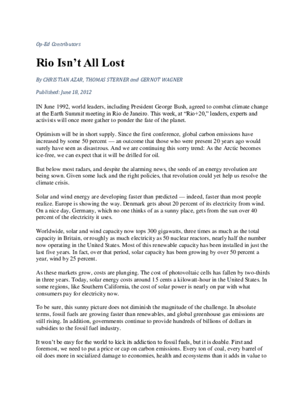 (PDF) Rio Isn’t All Lost | Christian Azar - Academia.edu