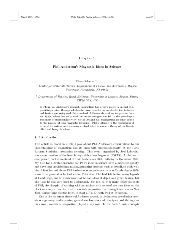 (PDF) Phil Anderson's Magnetic Ideas in Science