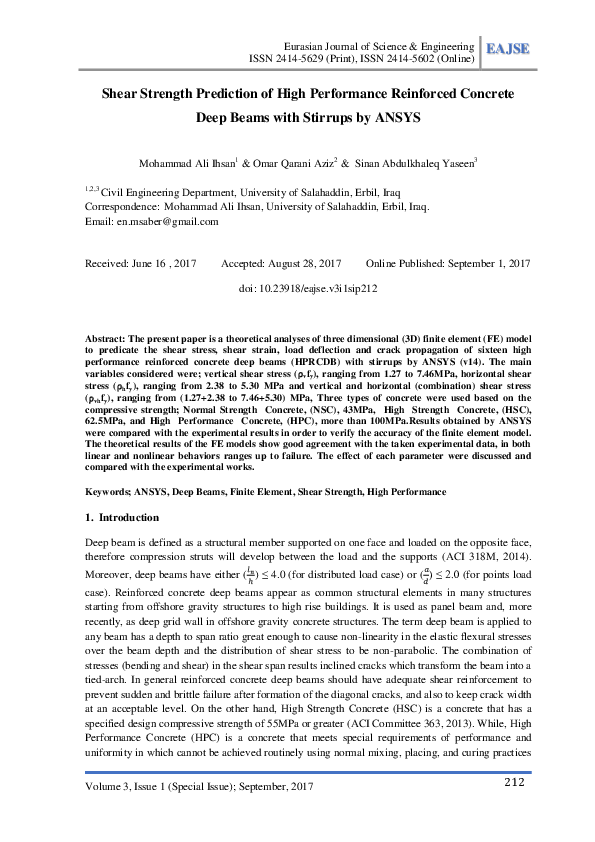 (PDF) Shear Strength Prediction of High Performance Reinforced Concrete Deep Beams with Stirrups ...
