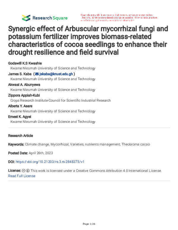 (PDF) Synergic effect of Arbuscular mycorrhizal fungi and potassium fertilizer improves biomass ...