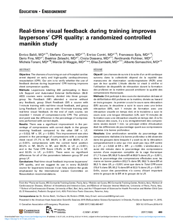 (PDF) Real-time visual feedback during training improves laypersons ...