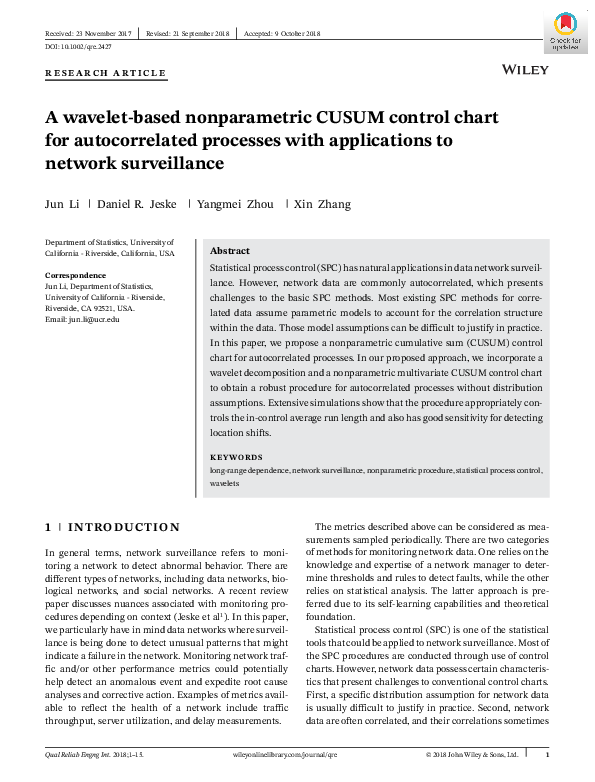 Pdf A Wavelet Based Nonparametric Cusum Control Chart For Autocorrelated Processes With