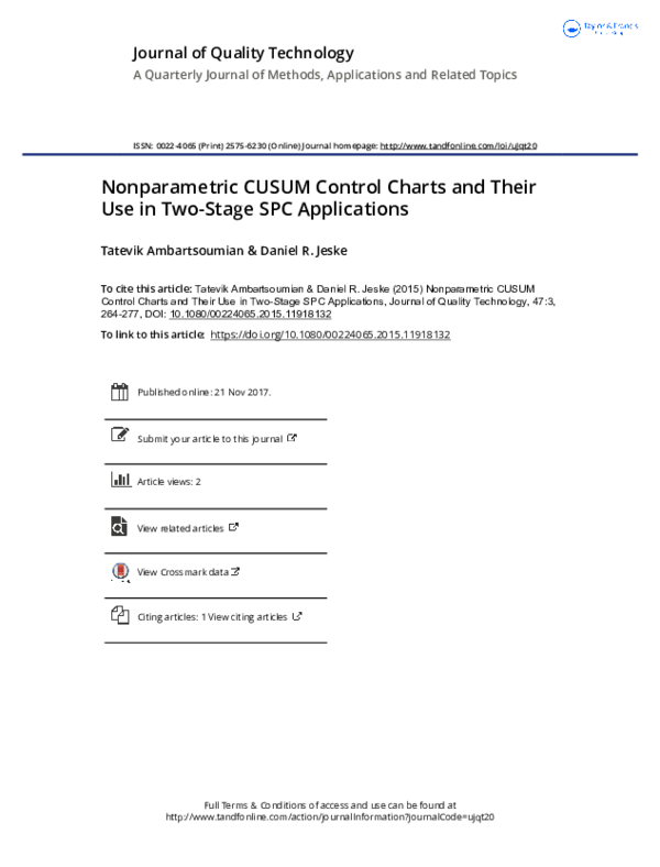 (PDF) Nonparametric CUSUM Control Charts and Their Use in Two-Stage SPC Applications | Daniel ...