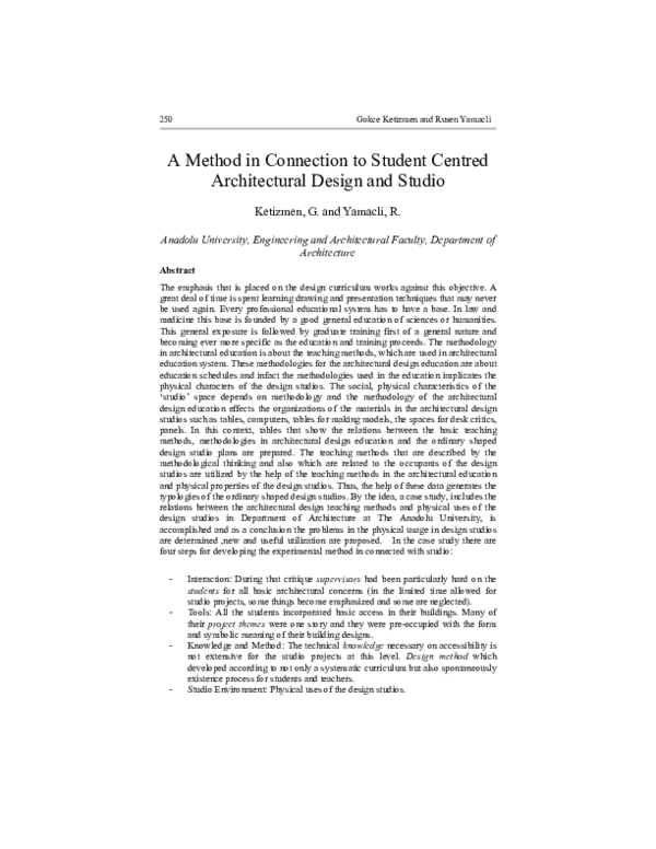 (PDF) A Method in Connection to Student Centred Architectural Design ...