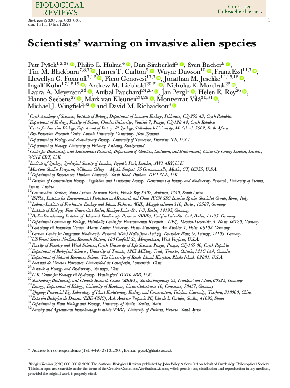 (PDF) Scientists' warning on invasive alien species | Piero Genovesi - Academia.edu