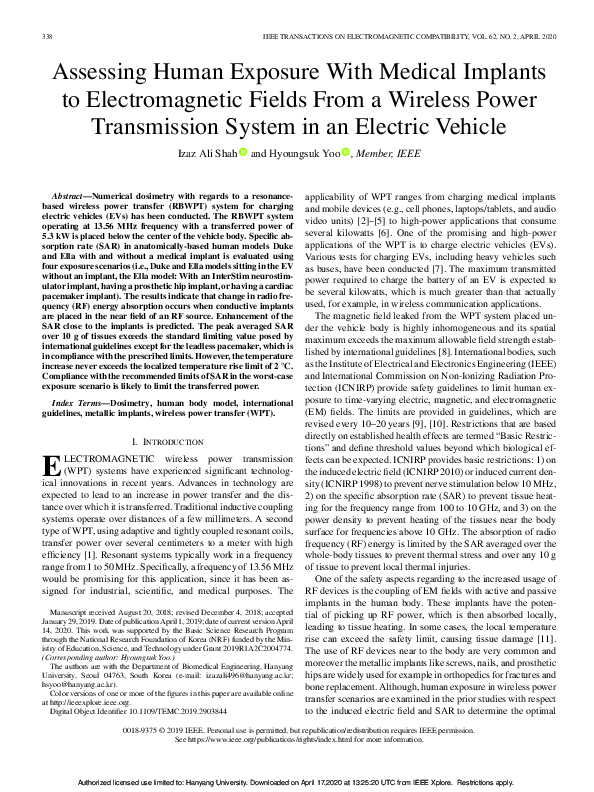 (PDF) Assessing Human Exposure With Medical Implants to Electromagnetic Fields From a Wireless ...