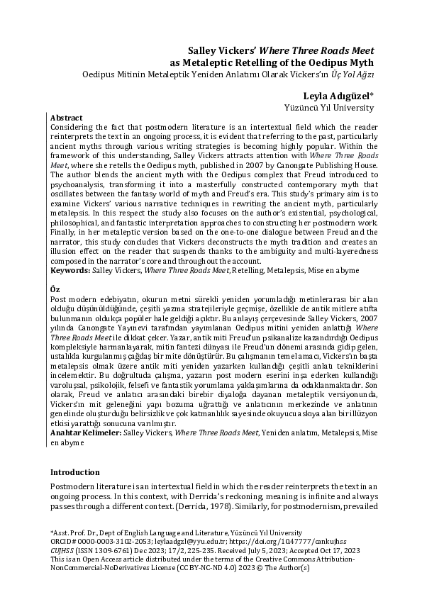 (PDF) Salley Vickers' Where Three Roads Meet as Metaleptic Retelling of ...