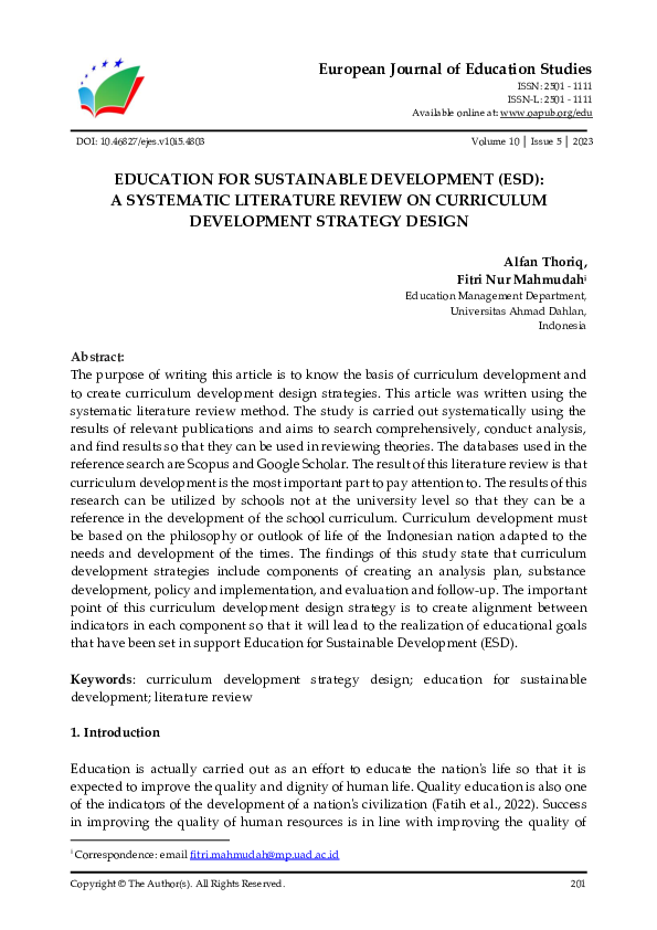 (PDF) Education for Sustainable Development (Esd): A Systematic ...