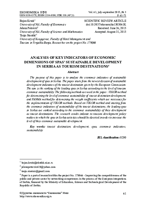 (PDF) Analysis of key indicators of economic dimensions of spas ...