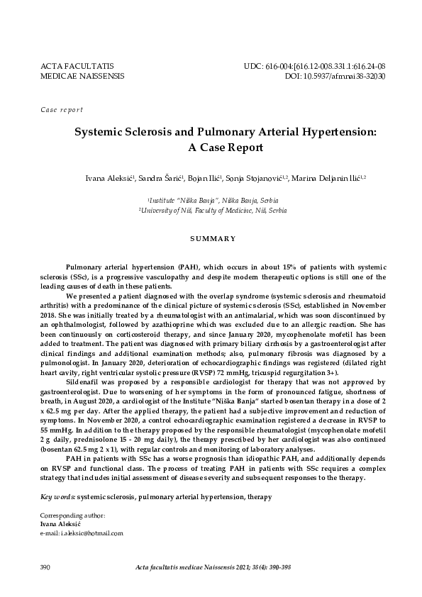 (PDF) Systemic sclerosis and pulmonary arterial hypertension: A case report
