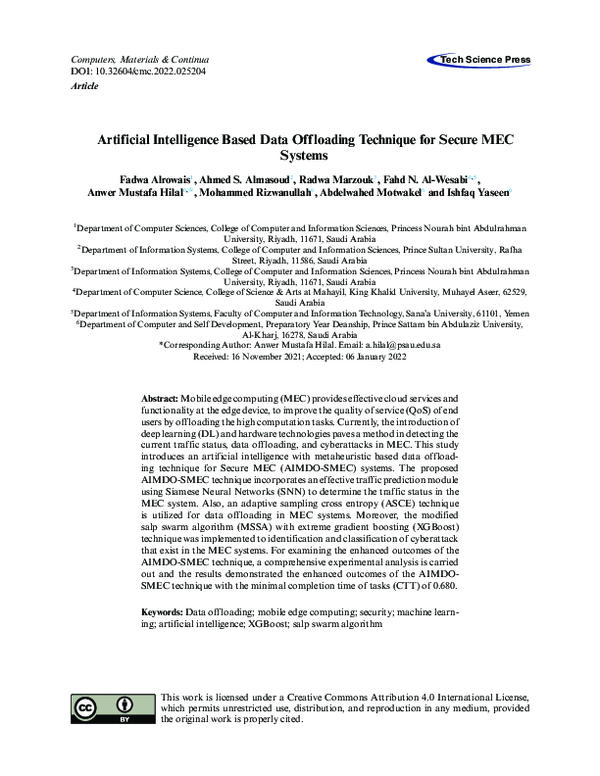 (PDF) Artificial Intelligence Based Data Offloading Technique for Secure MEC Systems