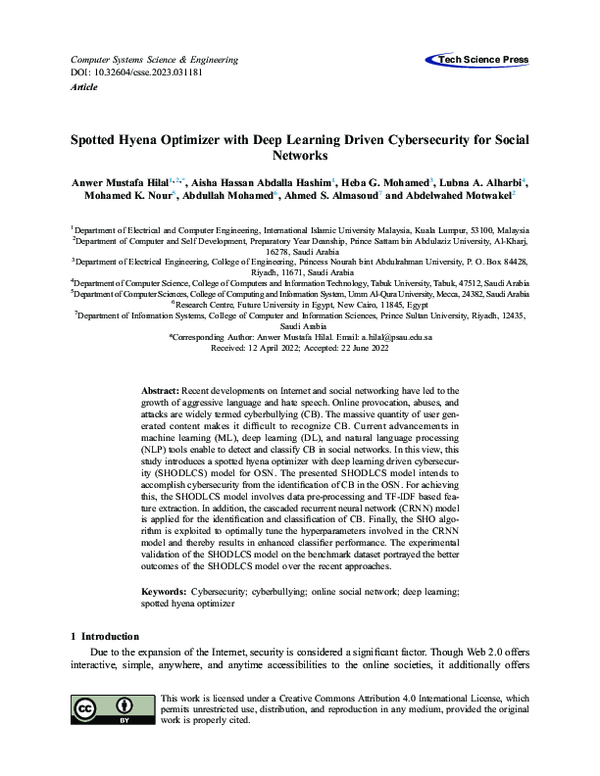 (PDF) Spotted Hyena Optimizer with Deep Learning Driven Cybersecurity ...