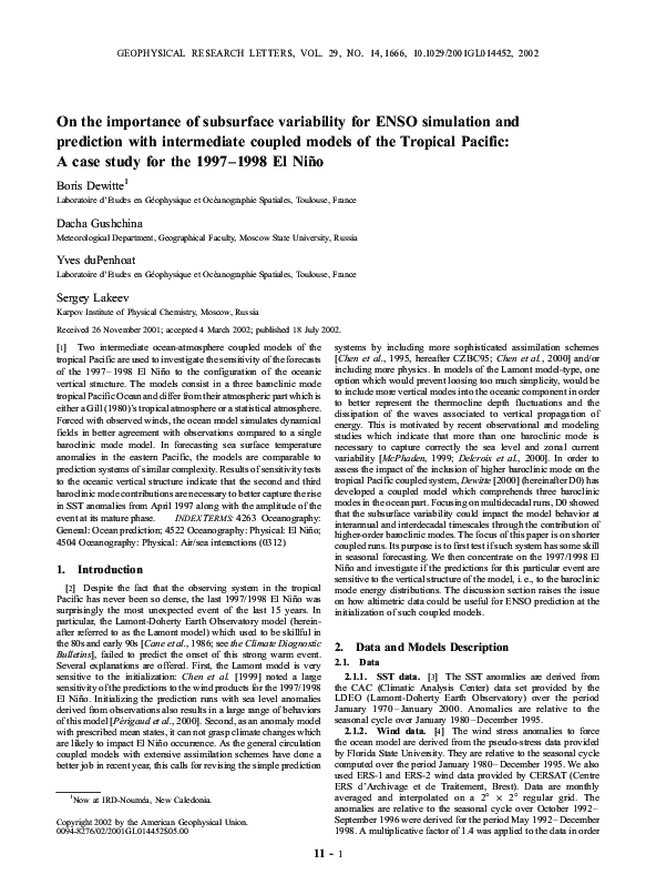 Pdf On The Importance Of Subsurface Variability For Enso Simulation And Prediction With