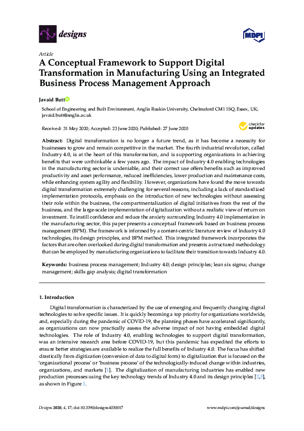 (PDF) A Conceptual Framework to Support Digital Transformation in ...