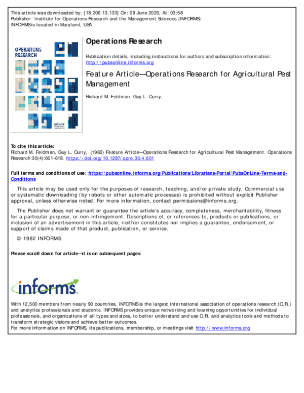 (PDF) Feature Article—Operations Research for Agricultural Pest Management
