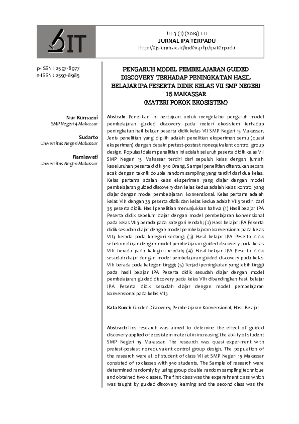 (PDF) Pengaruh Model Pembelajaran Guided Discovery Terhadap Peningkatan Hasil Belajar Ipa ...