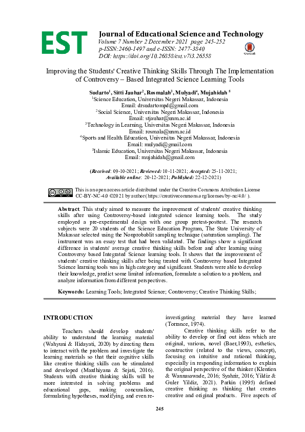 (PDF) Improving the Students' Creative Thinking Skills Through The Implementation of Controversy ...