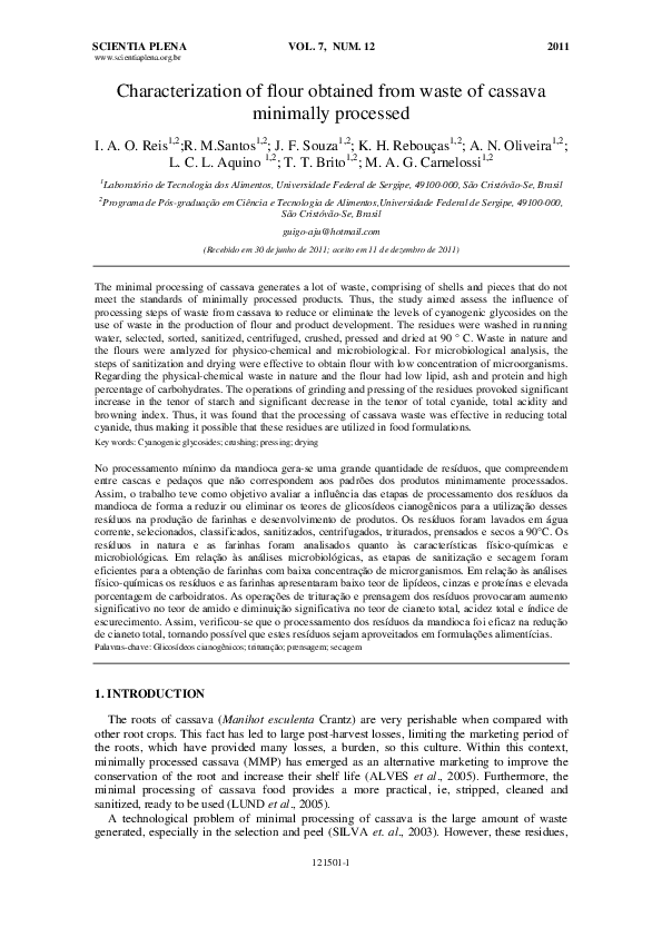 (PDF) Characterization of flour obtained from waste of ca ssava ...